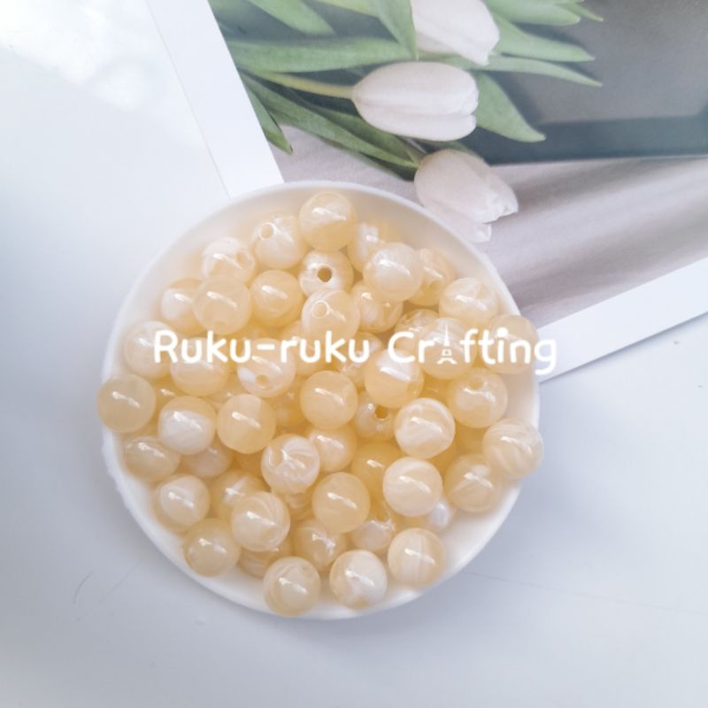 Jual (50 pcs) Mote Manik Bulat Motif Marmer 8mm Manik Corak Lilin Manik ...