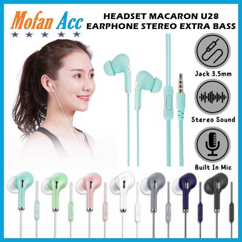 Jual Headset Macaron U28 Earphone HIFI Stereo Sound Macaron U-28 ...