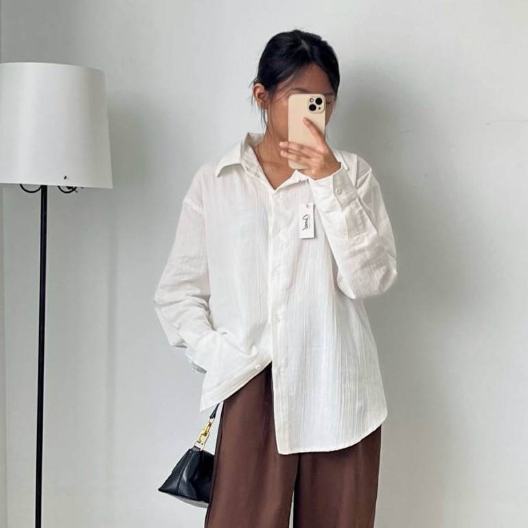Jual kemeja cewek jumbo lengan panjang viral casual oversize korean ...