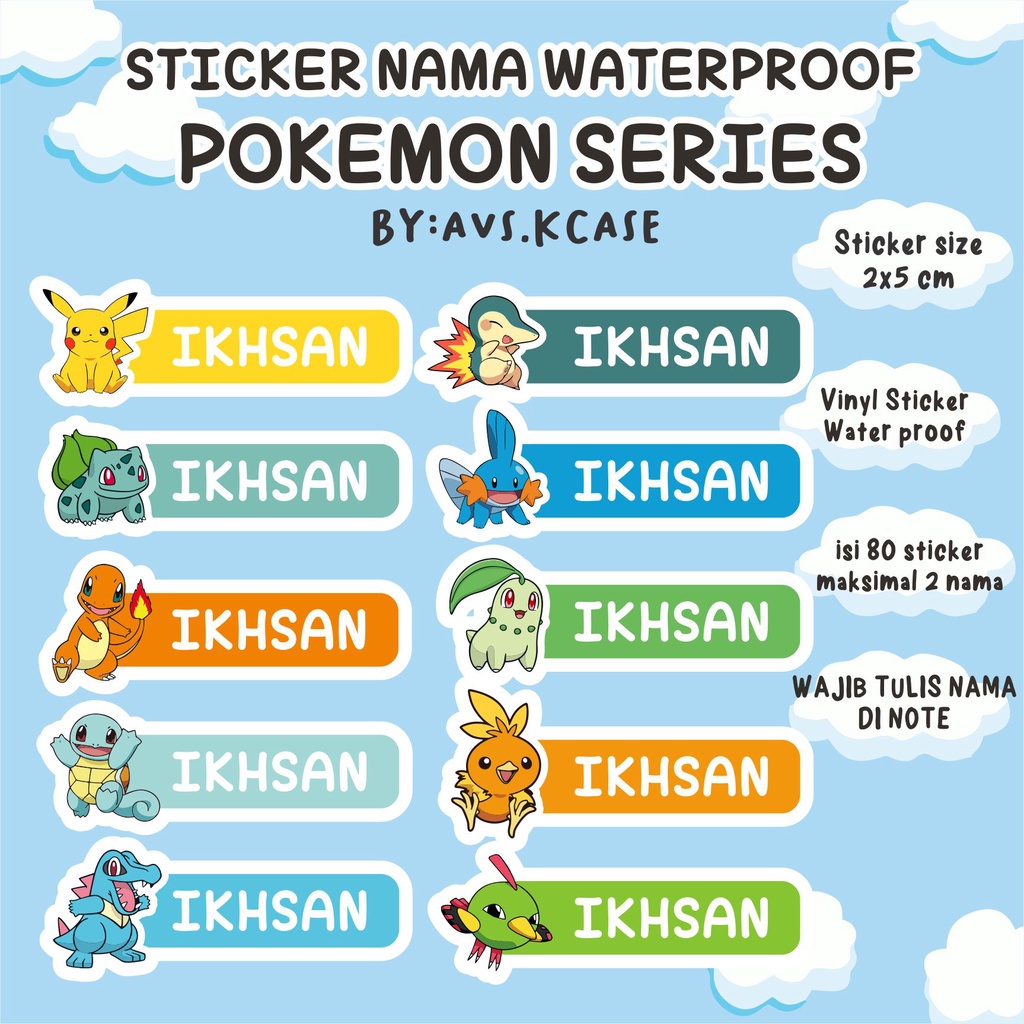 Jual STIKER NAMA ANAK WATERPROOF POKEMON SERIES | Shopee Indonesia