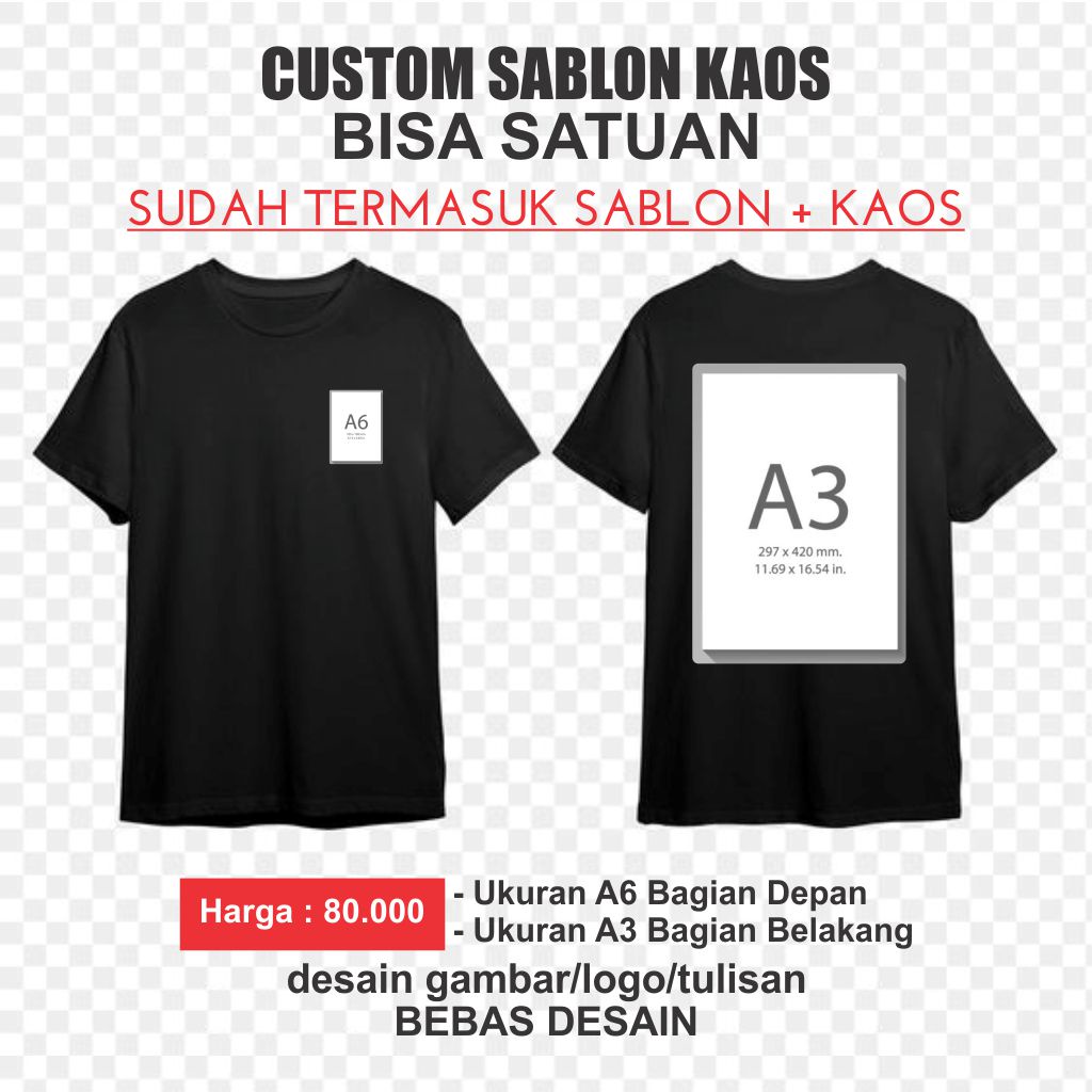 Jual Kaos Pria Custom Satuan - Gambar bebas - Ukuran Sablon A3+A6 ...