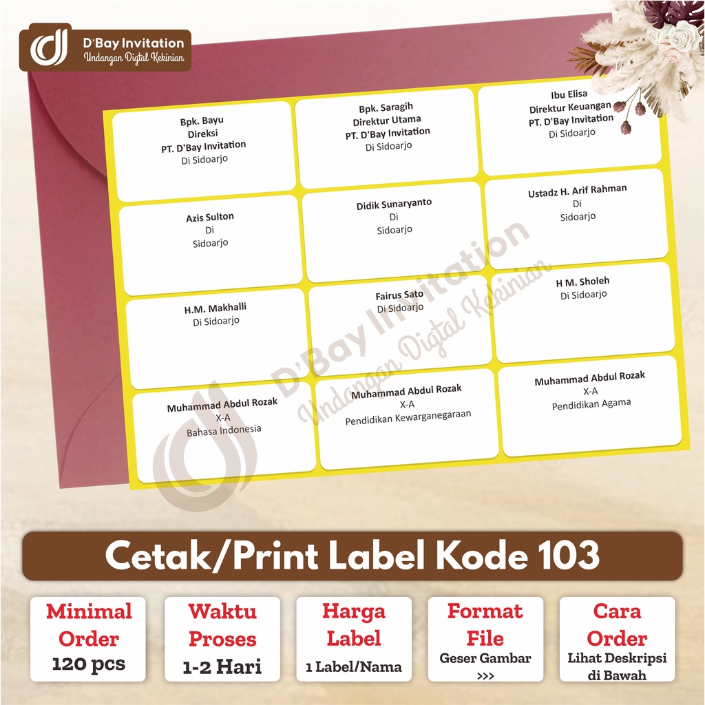 Jual Print / Cetak Stiker Label Nama Undangan Buku Sekolah Kode 103 ...
