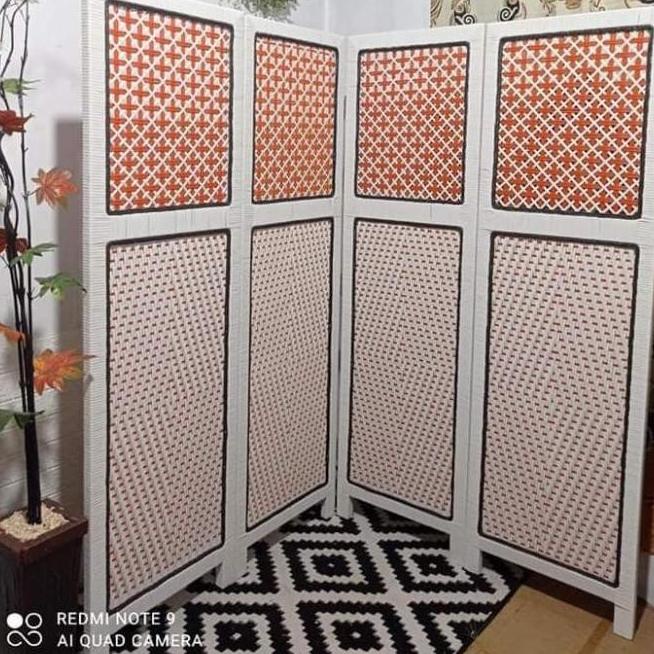 Jual Partisi Sketsel Pembatas Ruangan Portable Rotan Sintetis 4 Daun ...