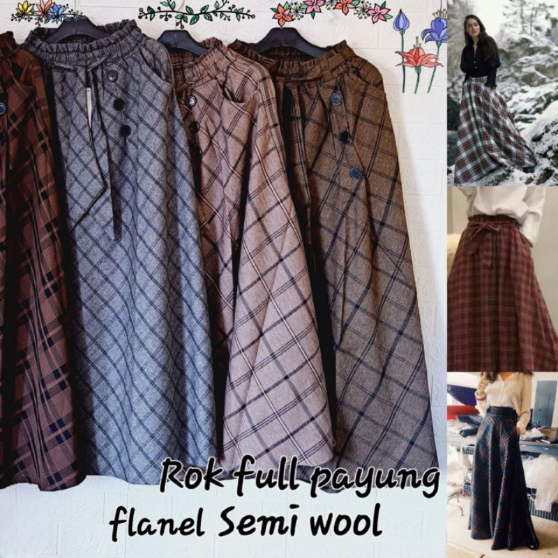Jual Rok mayung Flanel Semi Wool Umberella/panjang kotak2 Semi wool ...