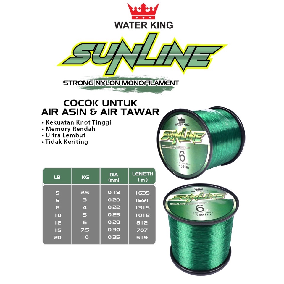 Jual Senar Pancing WATER KING SUNLINE WARNA HIJAU Cepat Tenggelam SPOOL ...