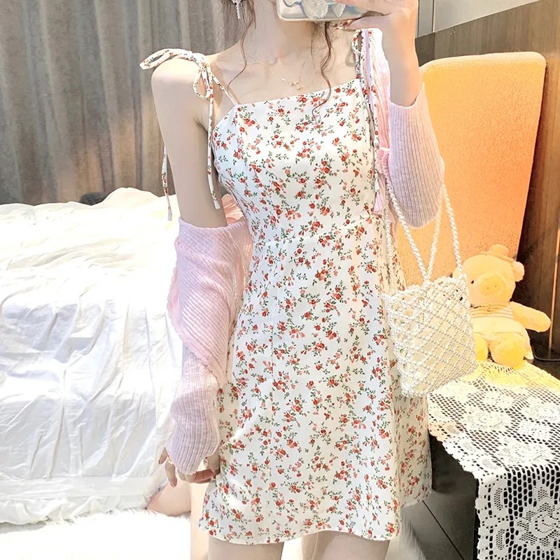 Jual Pink Flowers Mini Dress | Korean Style Dress | Mini Dress Floral ...