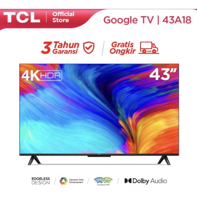 Jual smart tv tcl 43 inch A18 43A18 Google tv 4K UHD | Shopee Indonesia