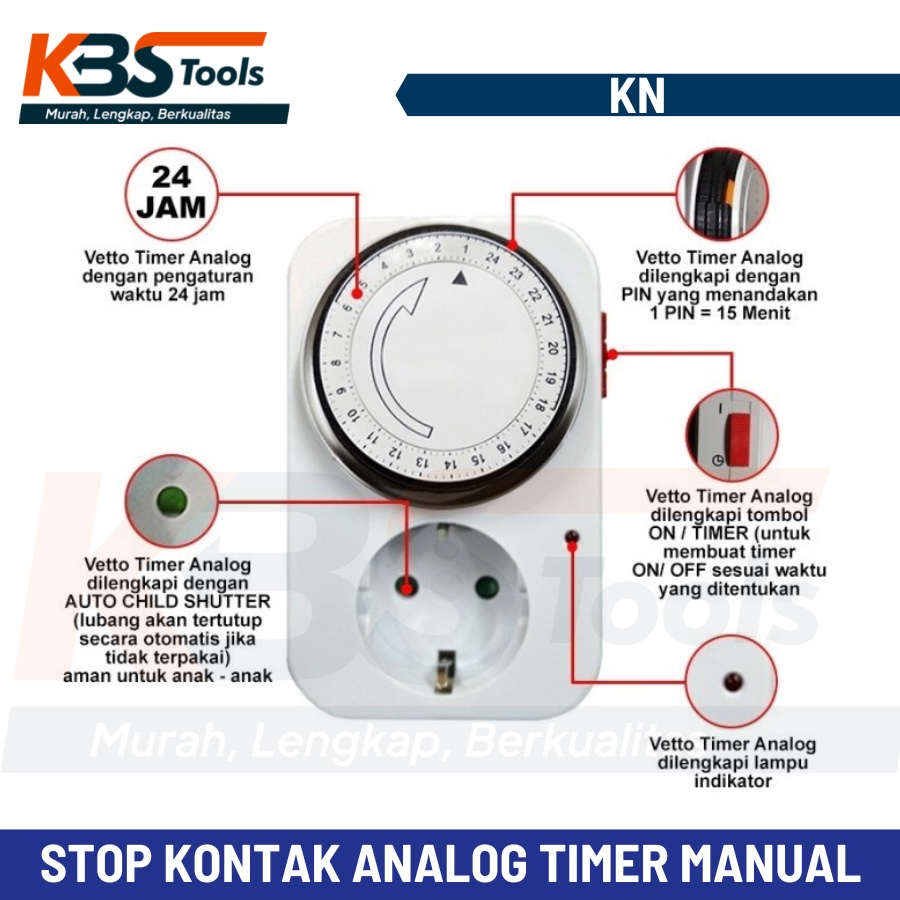 Jual Timer Stop Kontak Analog 24 Jam KN High Quality | Shopee Indonesia