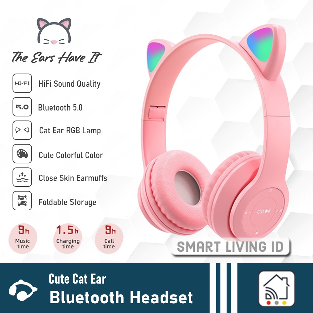 Jual Cute Cat Ear Bluetooth Headset RGB Headphone Anak Model Telinga ...