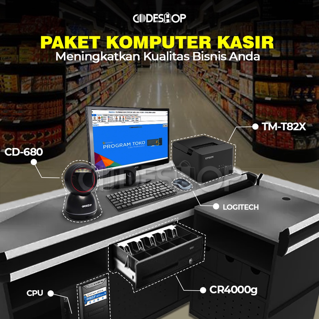 Jual Paket Lengkap Komputer Kasir IPOS 5 Pro + CD680 + TMT82X + CR4000G ...