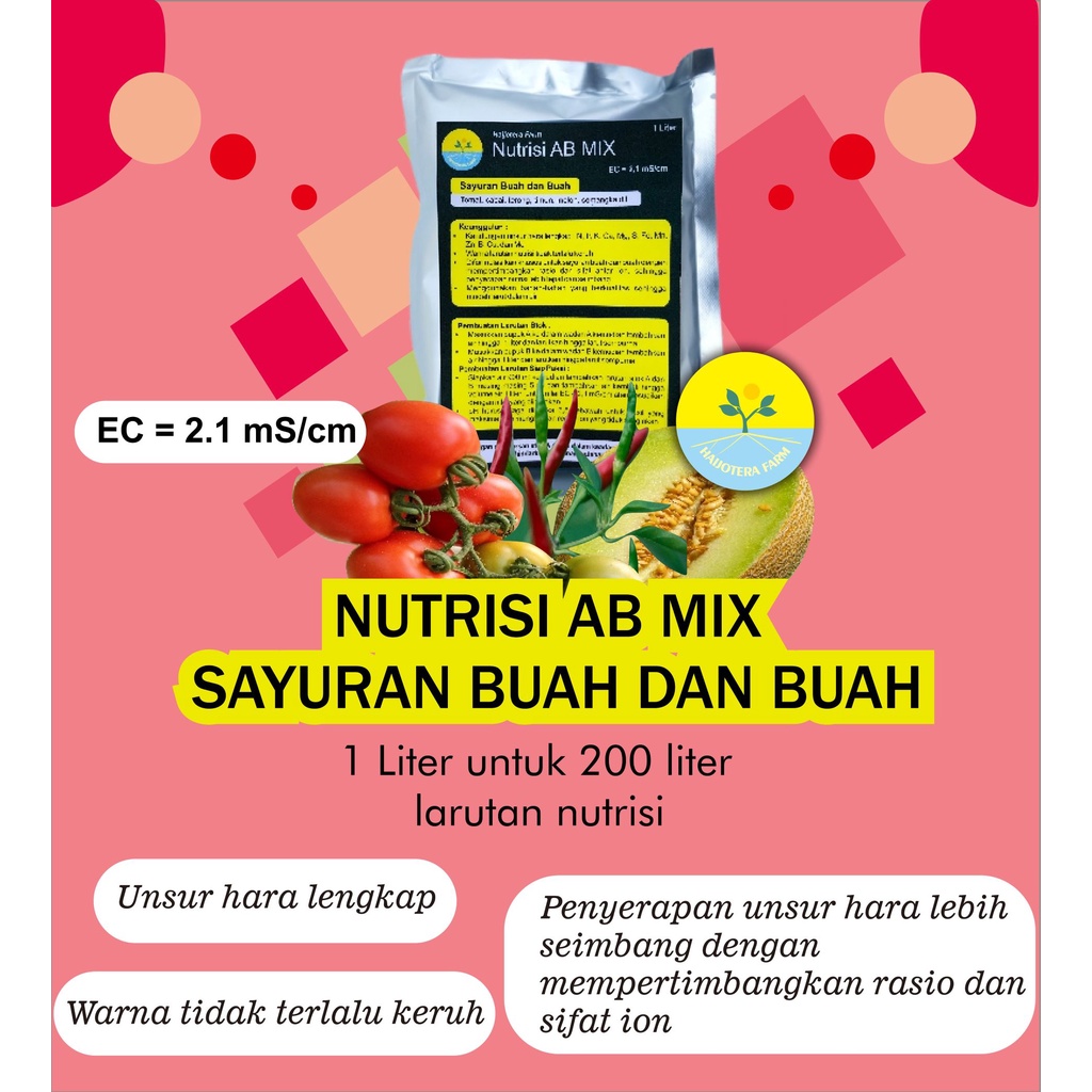 Jual Nutrisi AB MIX Sayuran Buah dan Buah Pekatan 1 Liter (Untuk 200 ...