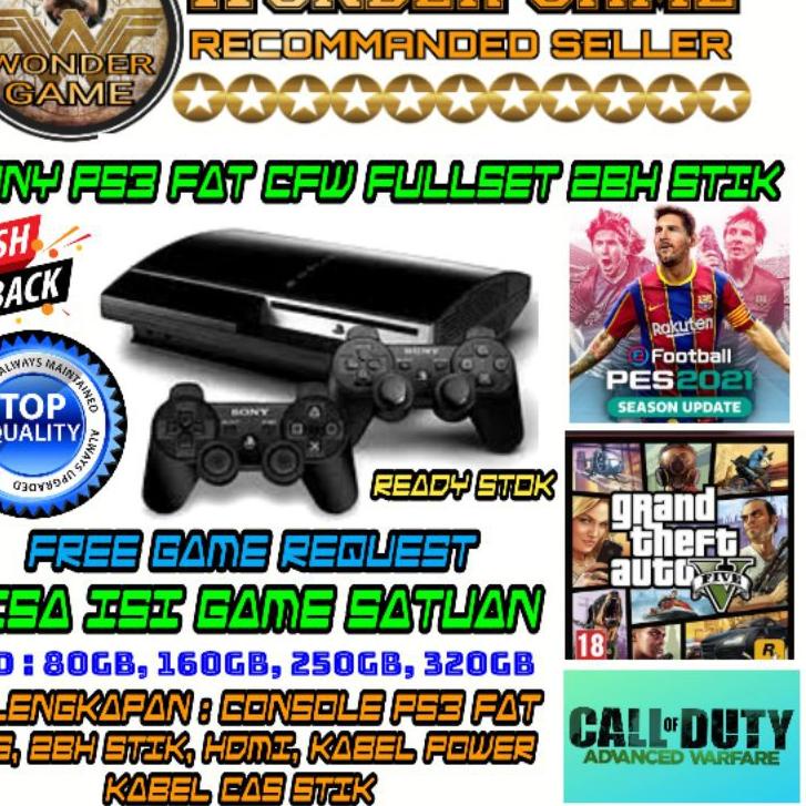 Jual TrxCc1C6--PS3 FAT CECHL CFW FULLSET 2BH STIK HDD 500GB non VOID ...