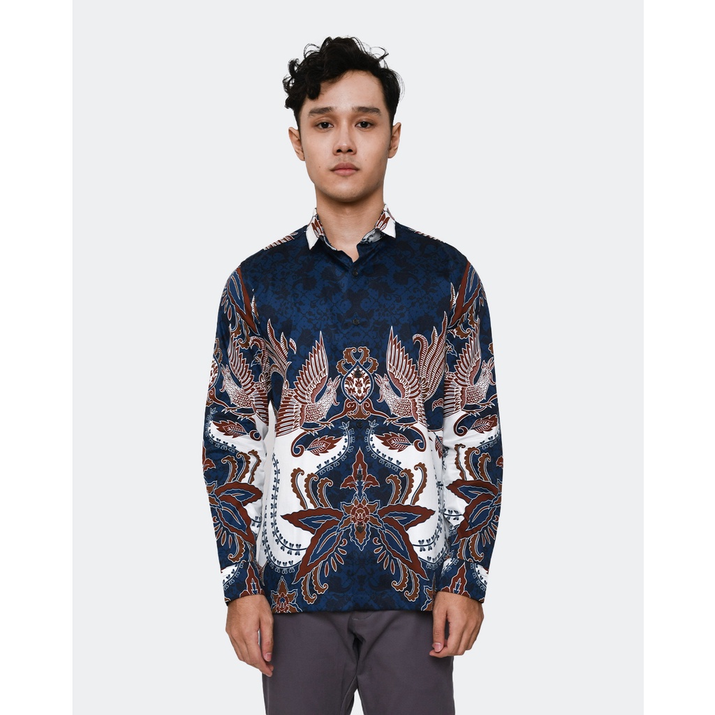 Jual MANZONE Kemeja Batik Lengan Panjang SANCAKA - NAVY | Shopee Indonesia