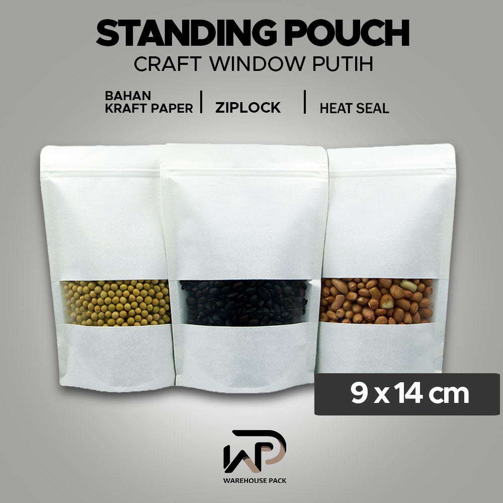 Jual ( 1 pcs ) Standing Pouch Kraft Paper Putih Window 9 x 14 cm ...