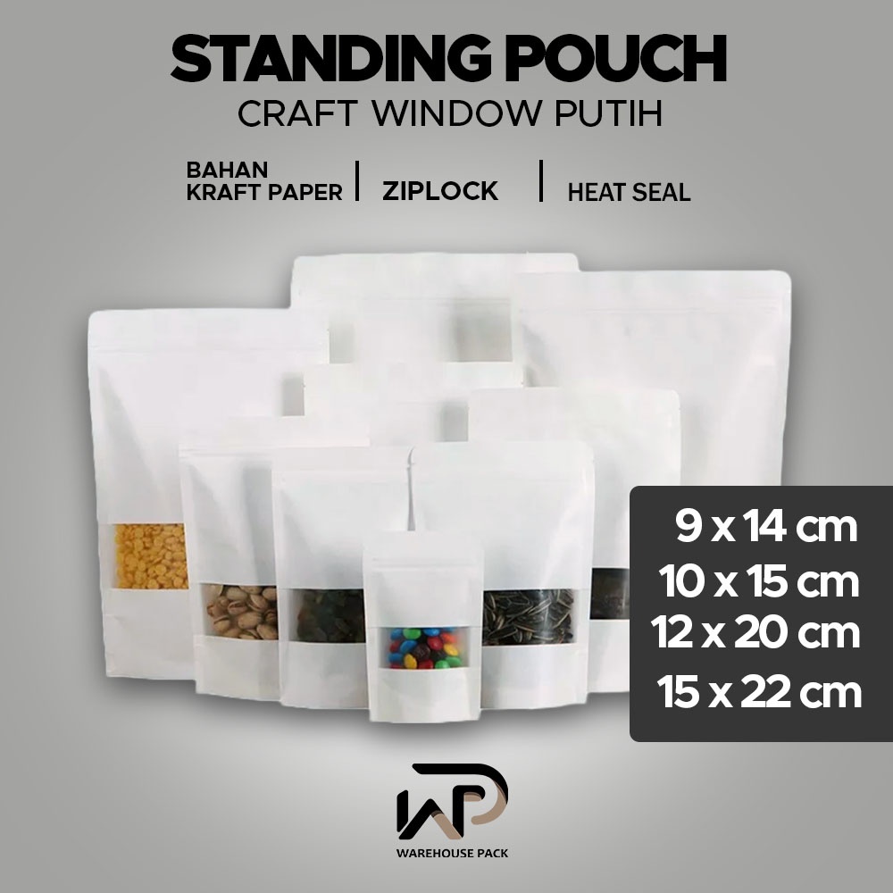 Jual ( 1 Pcs ) Standing Pouch Kraft Paper Putih Window | Plastik Zipper ...