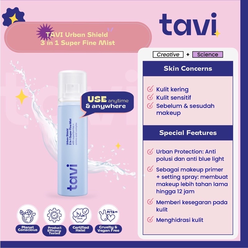 Jual TAVI Urban Shield 3IN1 Super Fine Mist Setting Spray 90ML | Shopee ...