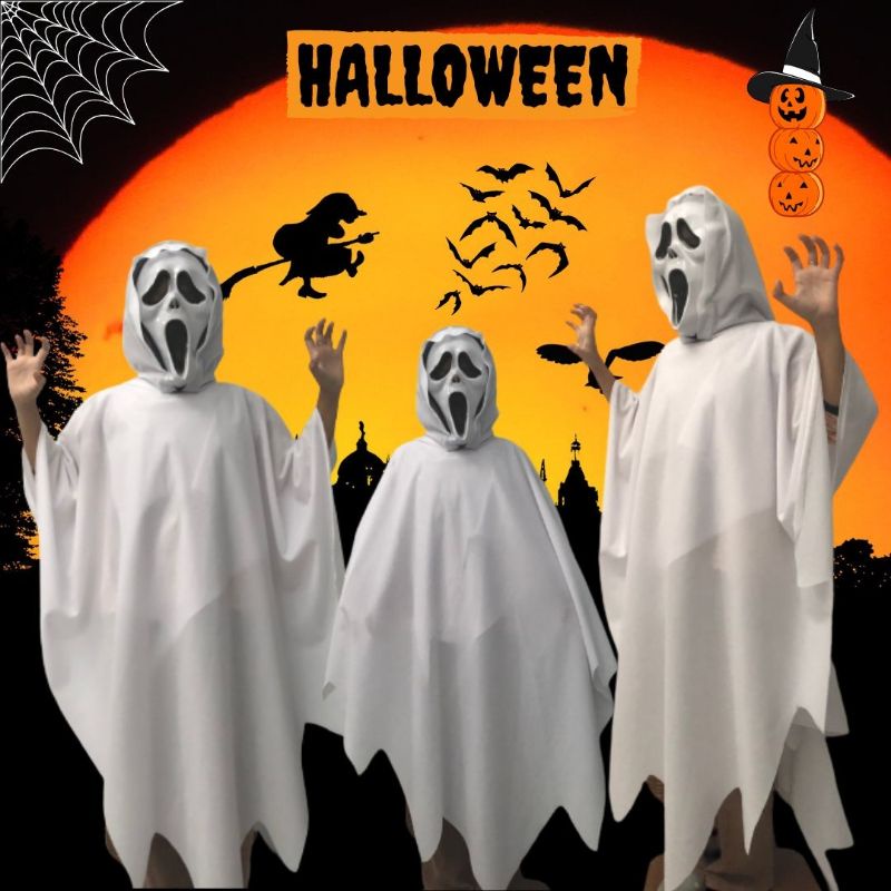 Jual Kostum Halloween Hantu Putih + Topeng Cosplay White Ghost Seprei ...