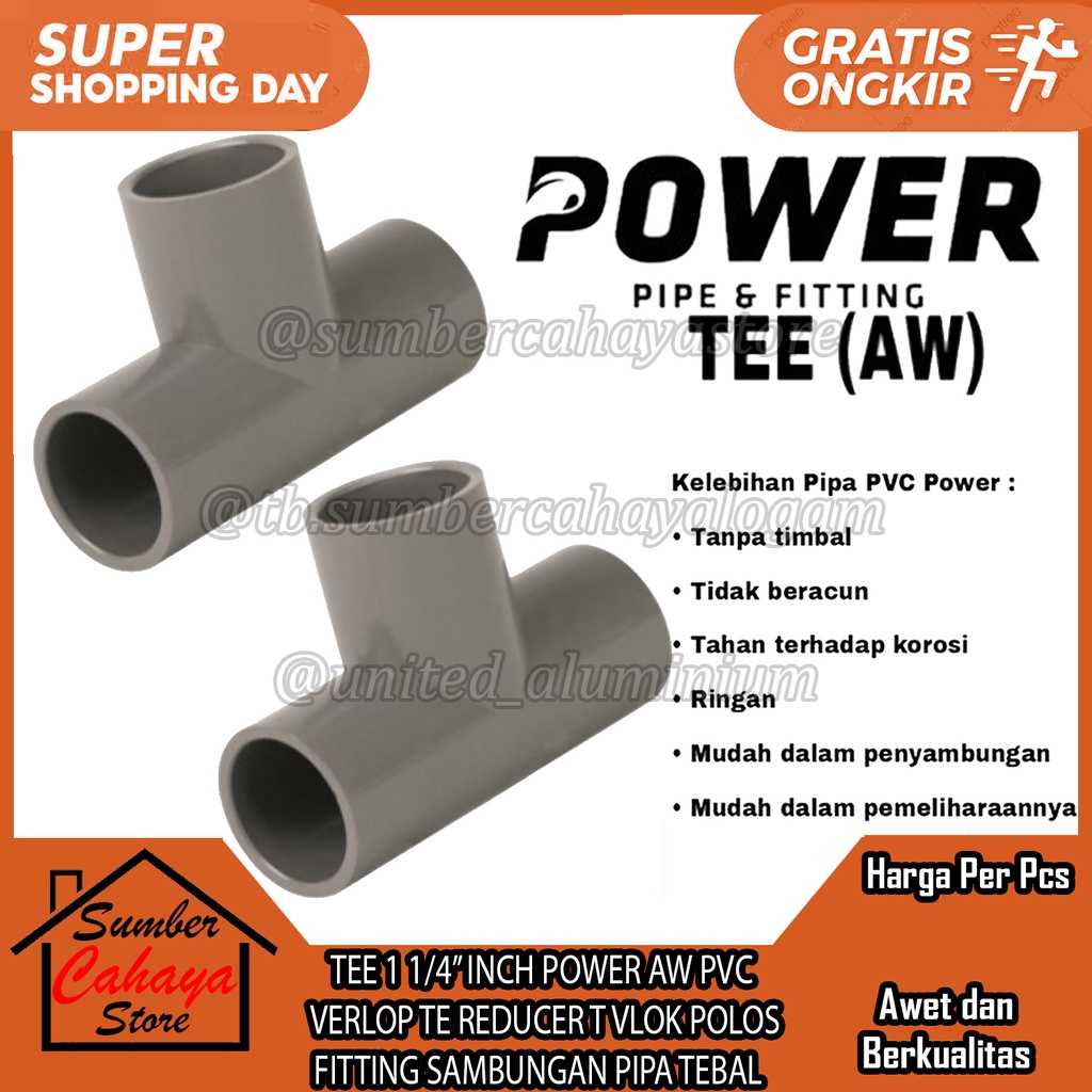 Jual TEE AW 1 1/4" INCH POWER SAMBUNGAN LETER T PIPA PVC VERLOP TE REDUCER VLOK POLOS FITTING ...