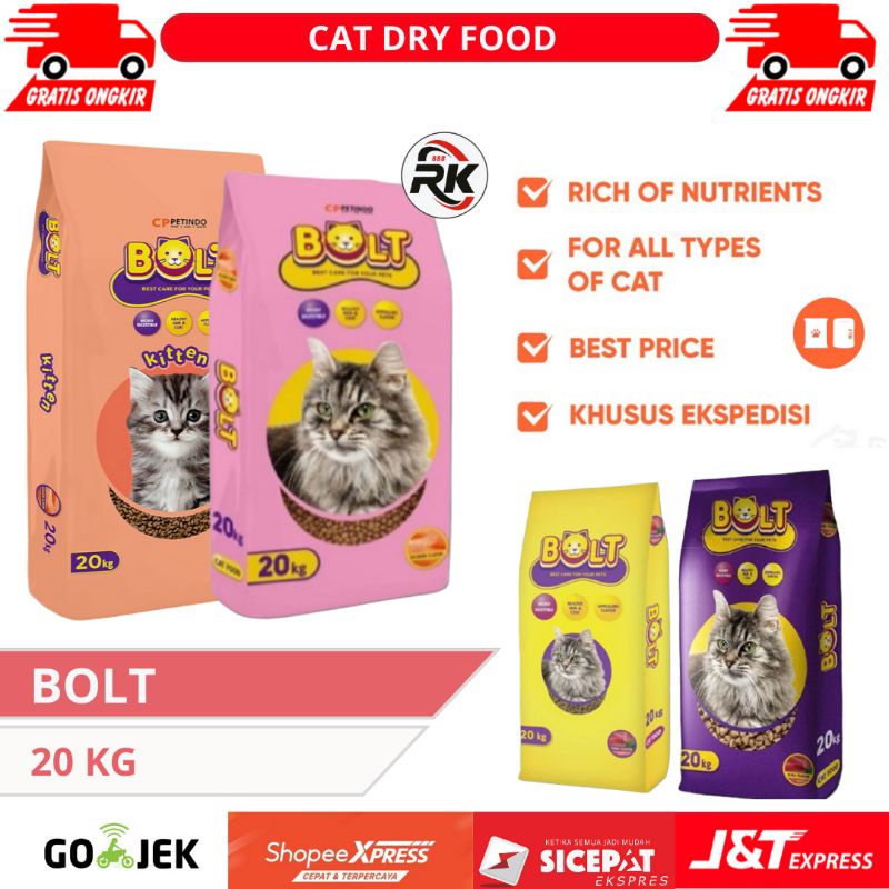Jual BOLT All Varian 20KG Dry Cat Food Makanan Kucing Kering | Shopee ...