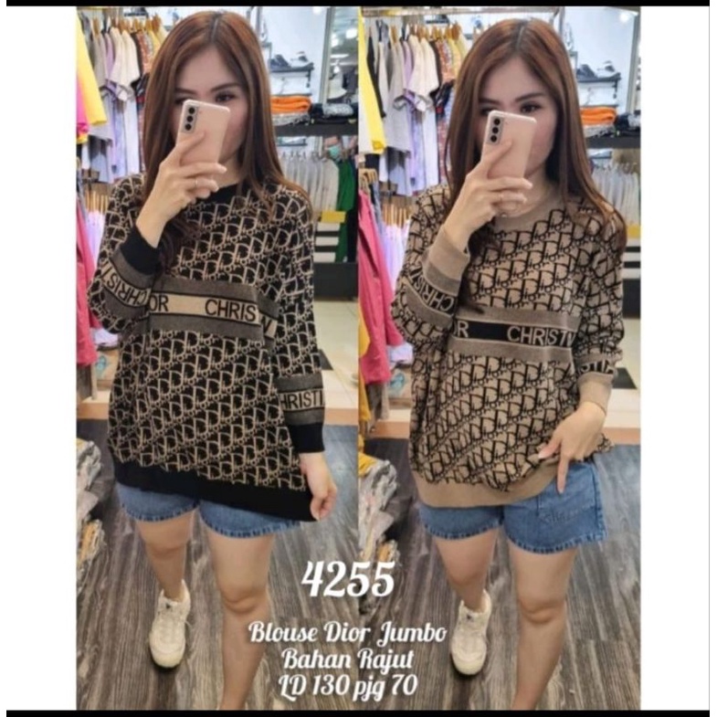 Jual Atasan rajut wanita motif CD jumbo big size/blus rajut zigzag ...