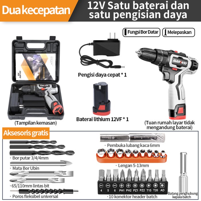 Jual Tools Alat Bor Listrik Dengan Isi Ulang Baterai Lithium 12V/42V ...