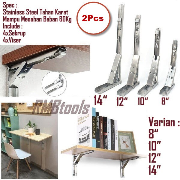 Jual Siku Rak Lipat Bracket Engsel Siku Meja Lipat Dinding Stainless ...