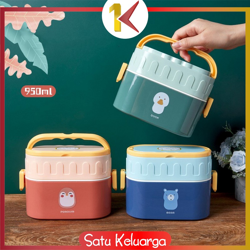 Jual SK-C699 Tempat Makan 950ML Box Bento Set 2 Susun Free Sendok Anti Tumpah Dengan Pegangan ...