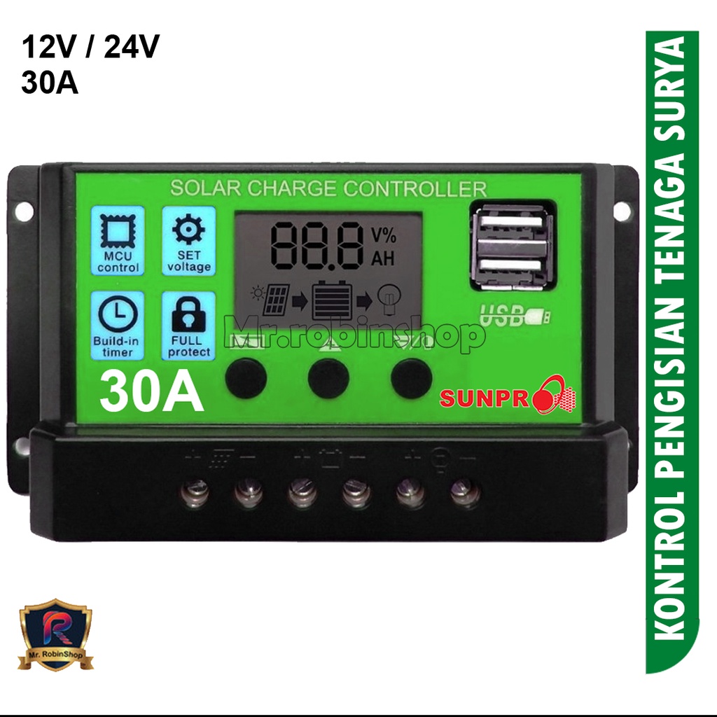 Jual Solar Charge Controller LCD LED Display Solar PWM 12V/24V 10A 20A 30A USB Panel Surya ...
