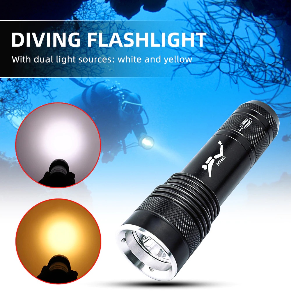 Jual Senter Selam Diving Dual Light Warm dan Cool White T6 1200 Lumens ...