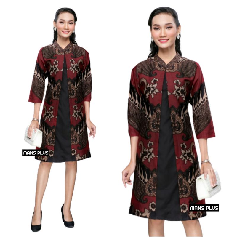Jual Dress Batik Wanita Jumbo 4L 5L Tunik Batik Big Size Modern XXXL ...