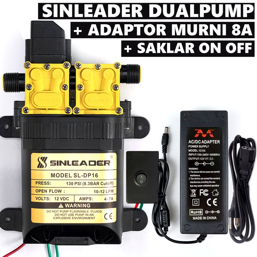 Jual Pompa DC Sinleader Dualpump SL DP16 130PSI + Adaptor Murni 8A Saklar ON OFF - In Put Drat ...