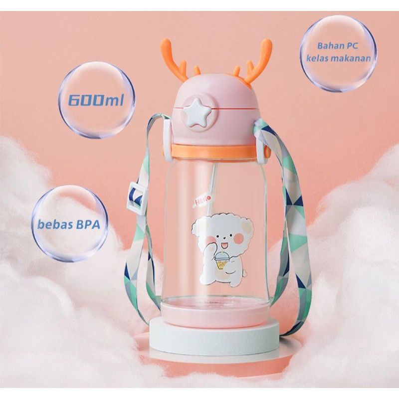 Jual Botol minum rusa anak tanduk rusa 600ml BPA free tali panjang | Shopee Indonesia