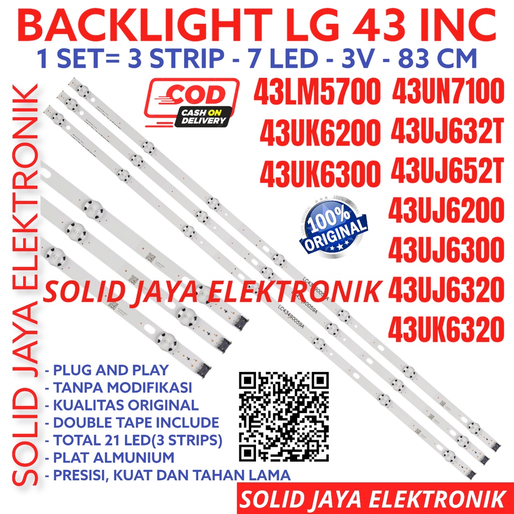 Jual BACKLIGHT TV LED LG 43 INC 43UN7100 43UJ632 43UJ652 43UJ6200 43UJ6300 43UJ6320 43UK6200 ...