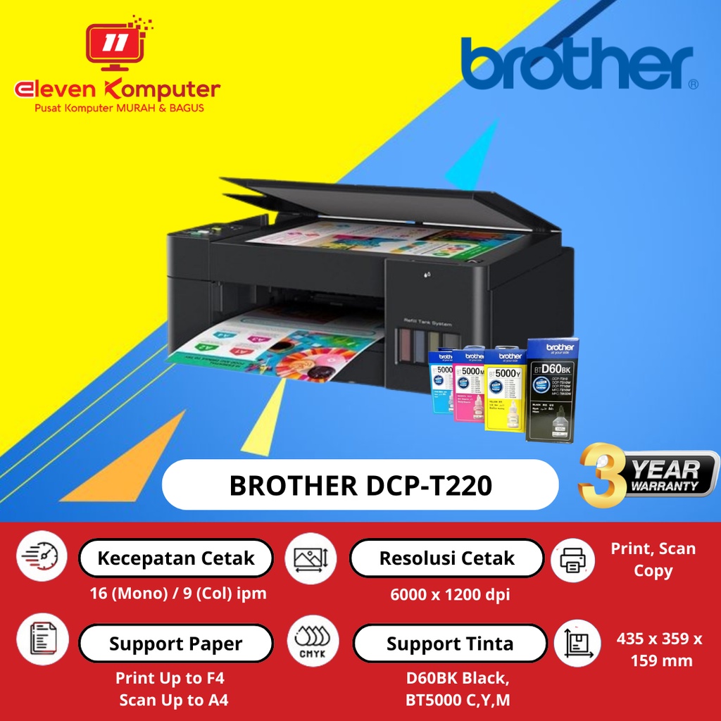 Jual Printer Brother DCP-T220 Multifungsi Printer Infus Pabrik Garansi ...