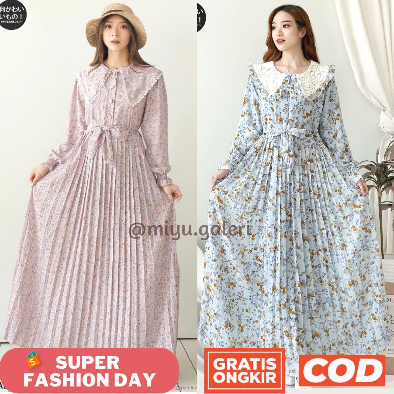 Jual Korean Dress Plisket Gamis Ceruty Premium Import Terbaru Gamis ...