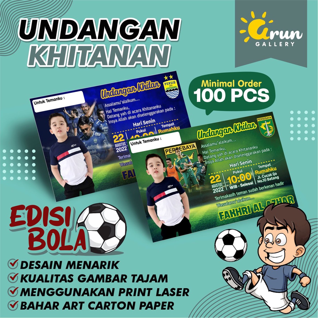 Jual UNDANGAN KHITANAN ANAK TEMA BOLA / UNDANGAN KHITAN / UNDANGAN ANAK ...