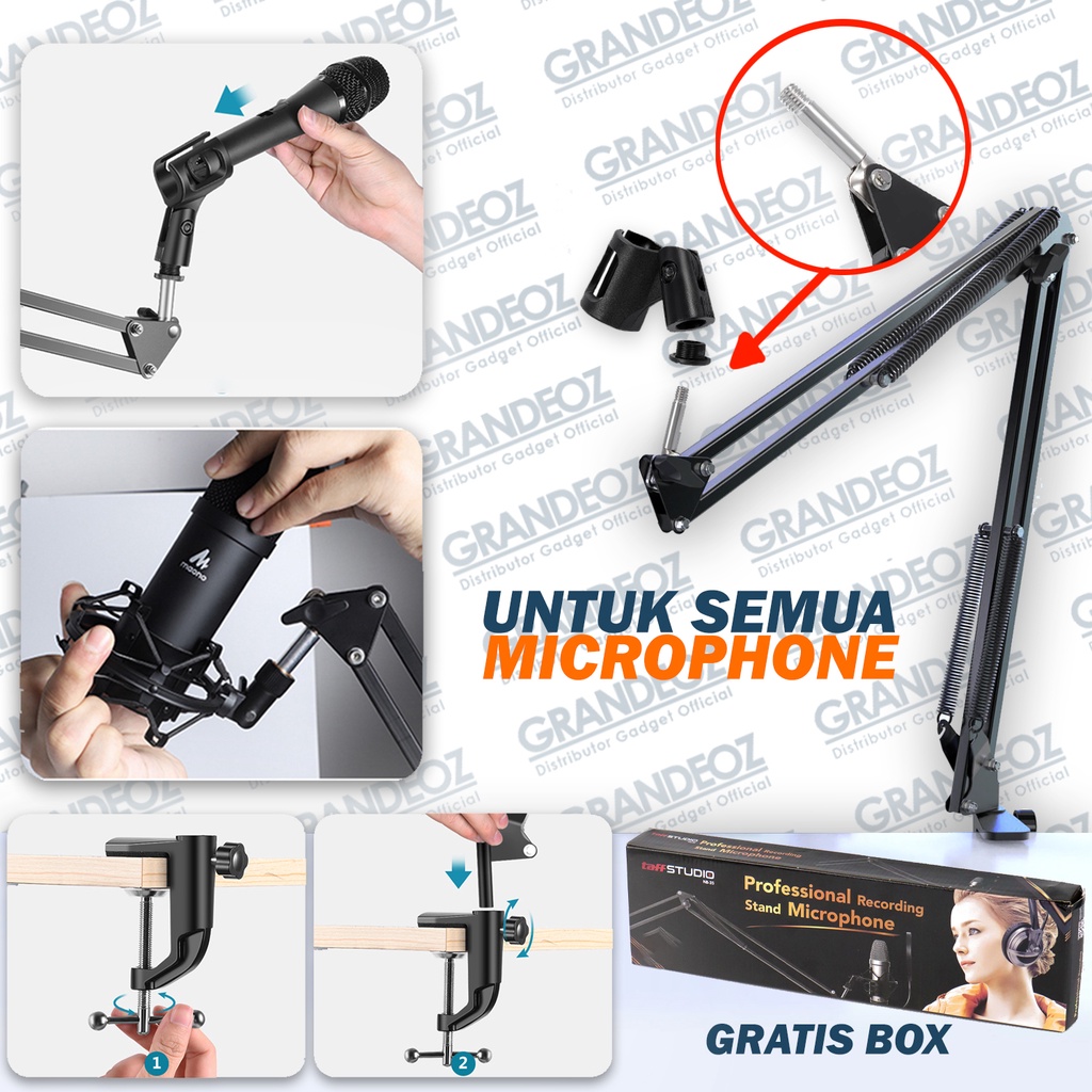 Jual NB35 Bracket Microphone Arm Stand Suspensi Lazypod Mikrofon Stan ...