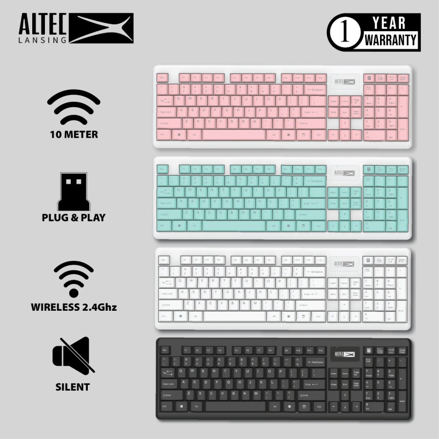 Jual Keyboard altec lansing wireless 2.4ghz usb 104 key membrane full ...