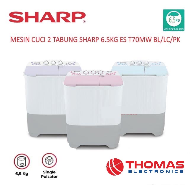 Jual Mesin Cuci 2 Tabung Sharp ES T 70 MW BL / LC / PK Sharp 6.5 Kg ...