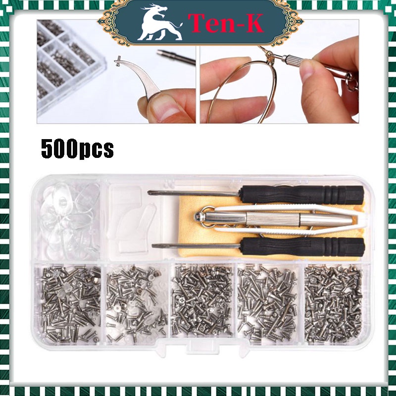 Jual 500pcs Obeng Reparasi Kacamata Set Perlengkapan Kacamata Baut Sekrup Mur Obeng Nose Pad ...