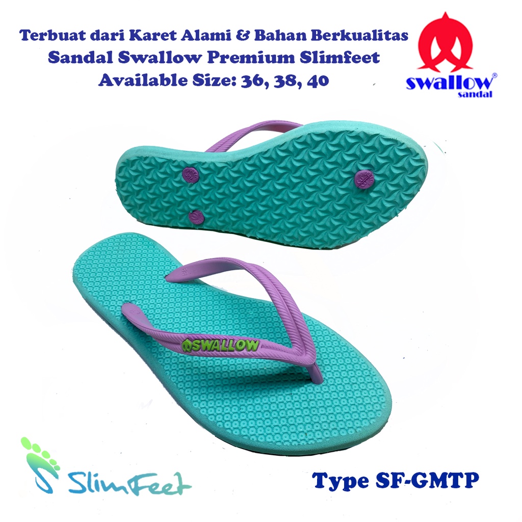 Jual Sandal Swallow Premium SlimFeet Wanita GreenMint – Tali Pink ...