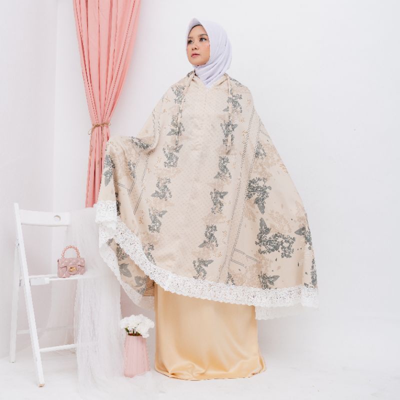 Jual Mukena Silky Premium model 2in1 dengan resleting Flower Cream MKS ...