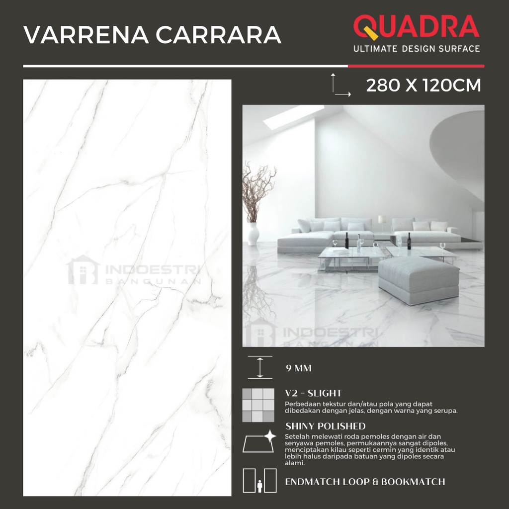 Jual Granit Quadra Varrena Carrara 280 x 120cm (1 keping / 3,36m2 ...