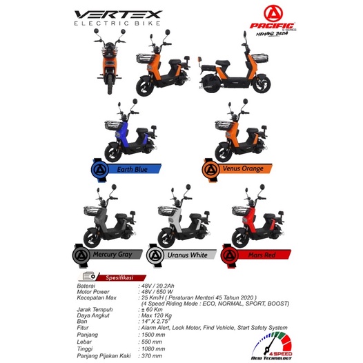 Jual Sepeda Motor Listrik Pacific VERTEX 650 Watt Electrik E-Bike ...