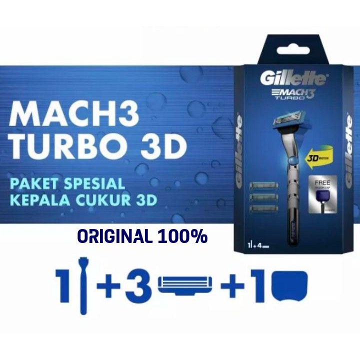Jual Gillette Mach3 Turbo 3D Starter Pack (Razor + 3 Refill Free Razor ...