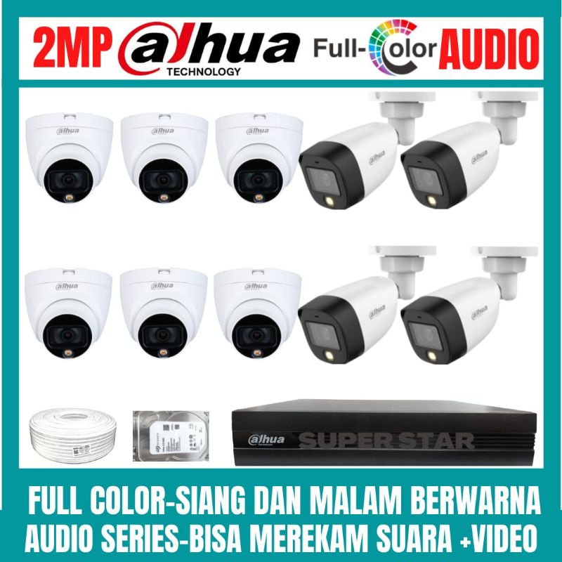 Jual PAKET CCTV DAHUA FULL COLOR 2MP 16 CHANNEL 10 KAMERA AUDIO SERIES ...