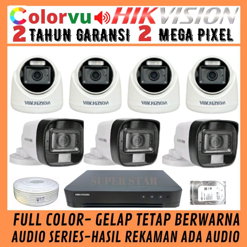 Jual PAKET CCTV COLORVU HIKVISION 8 CHANNEL 7 KAMERA 2MP AUDIO FULL ...