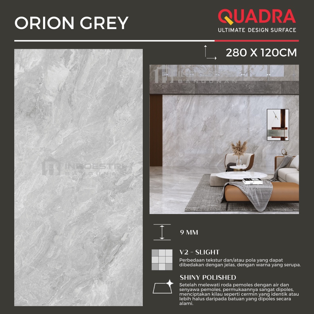 Jual Granit Quadra Orion Grey 280 x 120cm (1 keping / 3,36m2) Shiny Polished | Shopee Indonesia