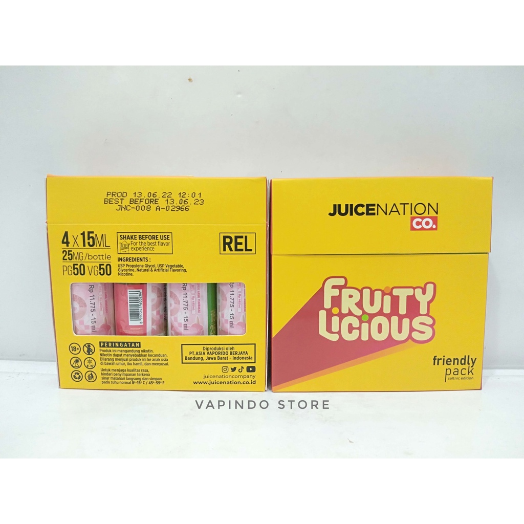 Jual SALT FRUITYLICIOUS FRIENDLY PACK 15ML X 4PCS 25MG BY JUICENATION ...