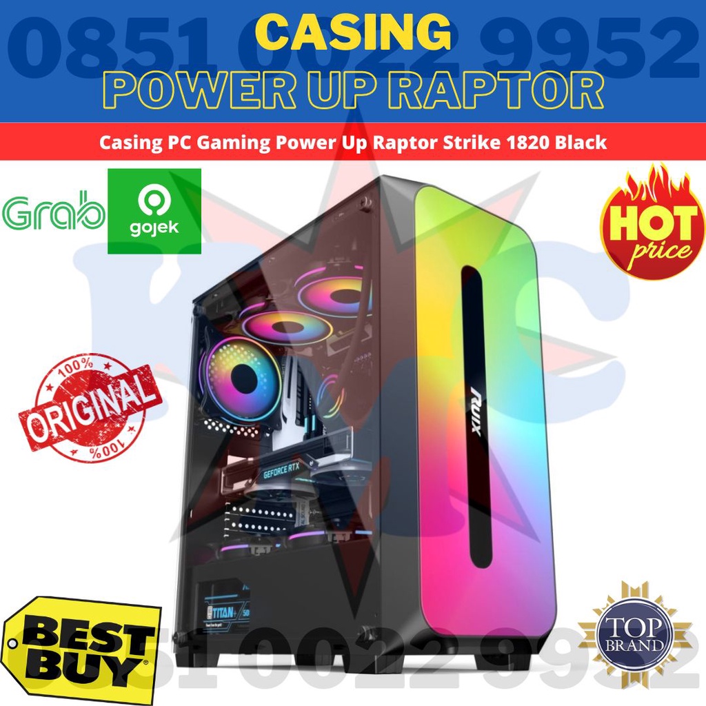 Jual Casing PC Gaming Power Up Raptor Strike 1820 Black | Shopee Indonesia